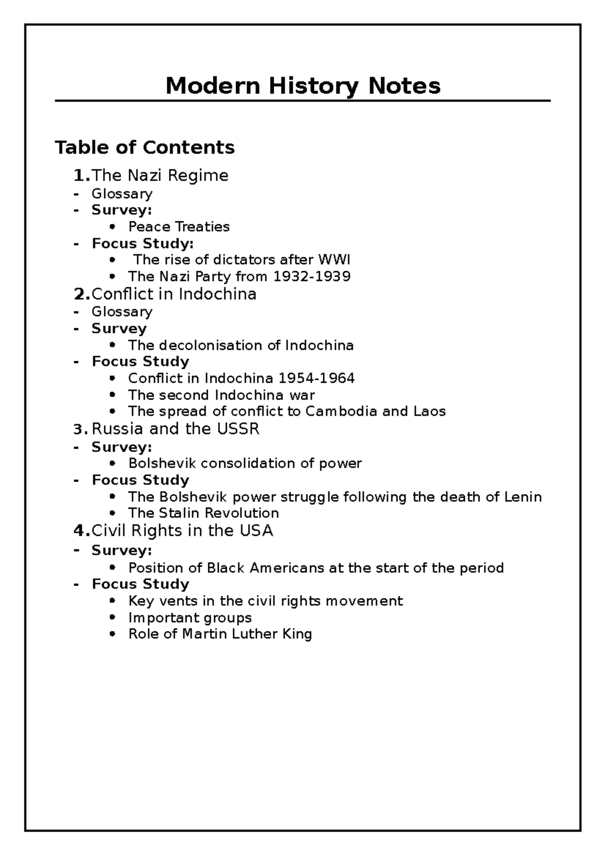 2019 MH Modern History Notes HSC - Modern History Notes Table of ...