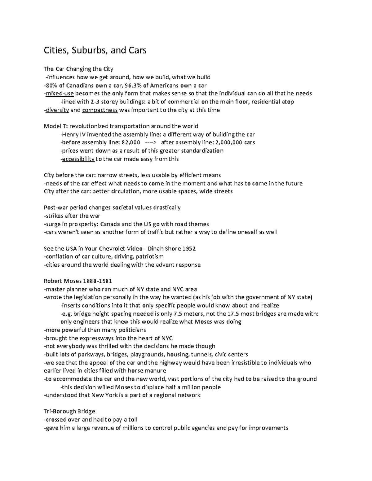 Lecture notes, lectures 5, 6, 9 - 11 - Cities, Suburbs, and Cars The ...