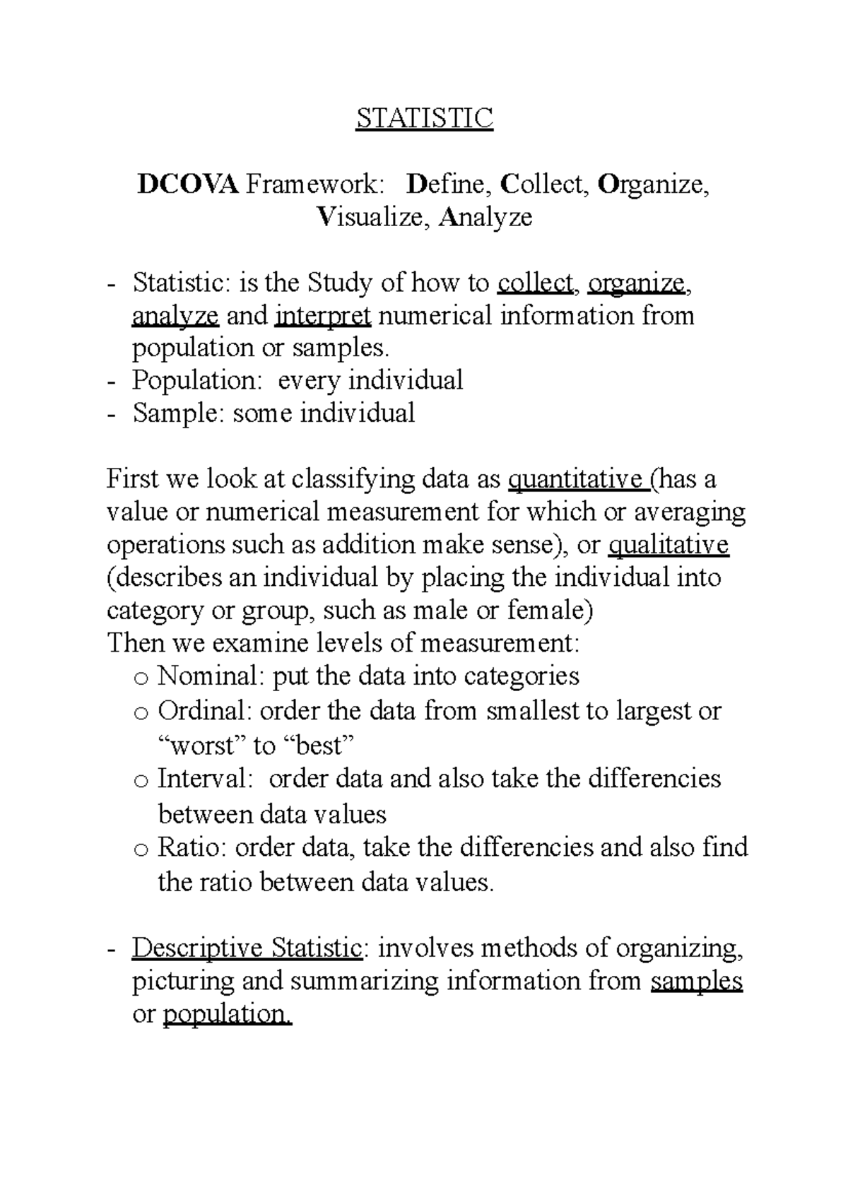 Statistic (Definitions) That will be Very Useful - STATISTIC DCOVA ...