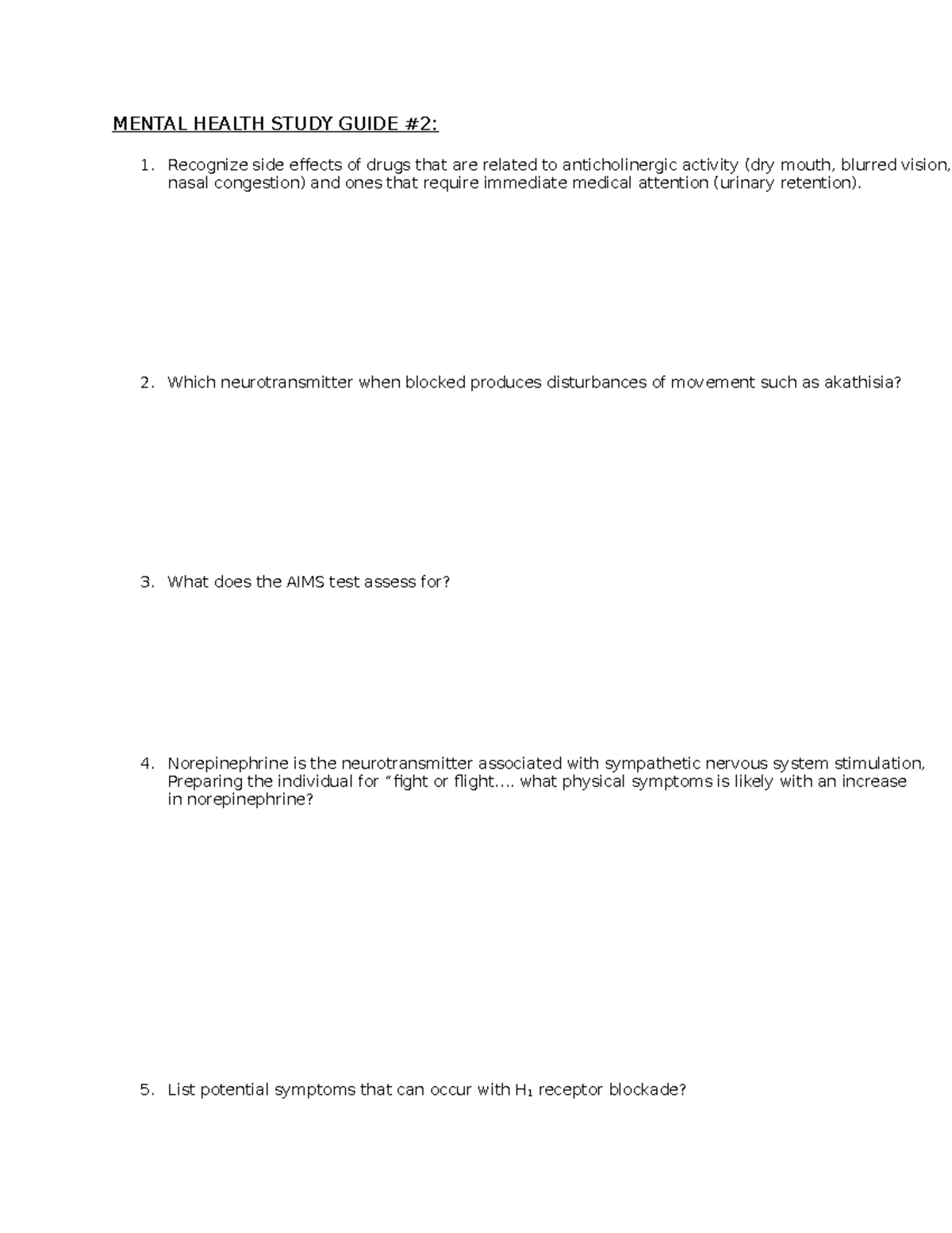 Mental Health Study Guide 2 - MENTAL HEALTH STUDY GUIDE #2: Recognize ...