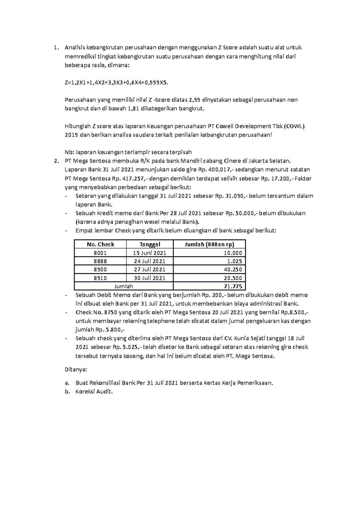 Tugas 2 TAP EKSI4500 - Analisis kebangkrutan perusahaan dengan ...