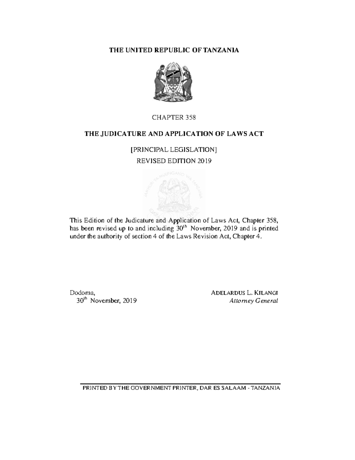 The Judicature and Application of Laws Act - Dodoma, ADELARDUS L ...
