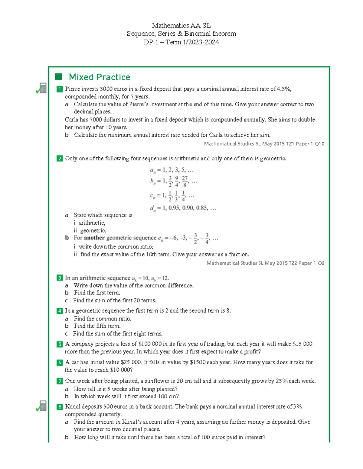 Sequence series binomial - DP1 - Mathematics AA SL Sequence, Series ...