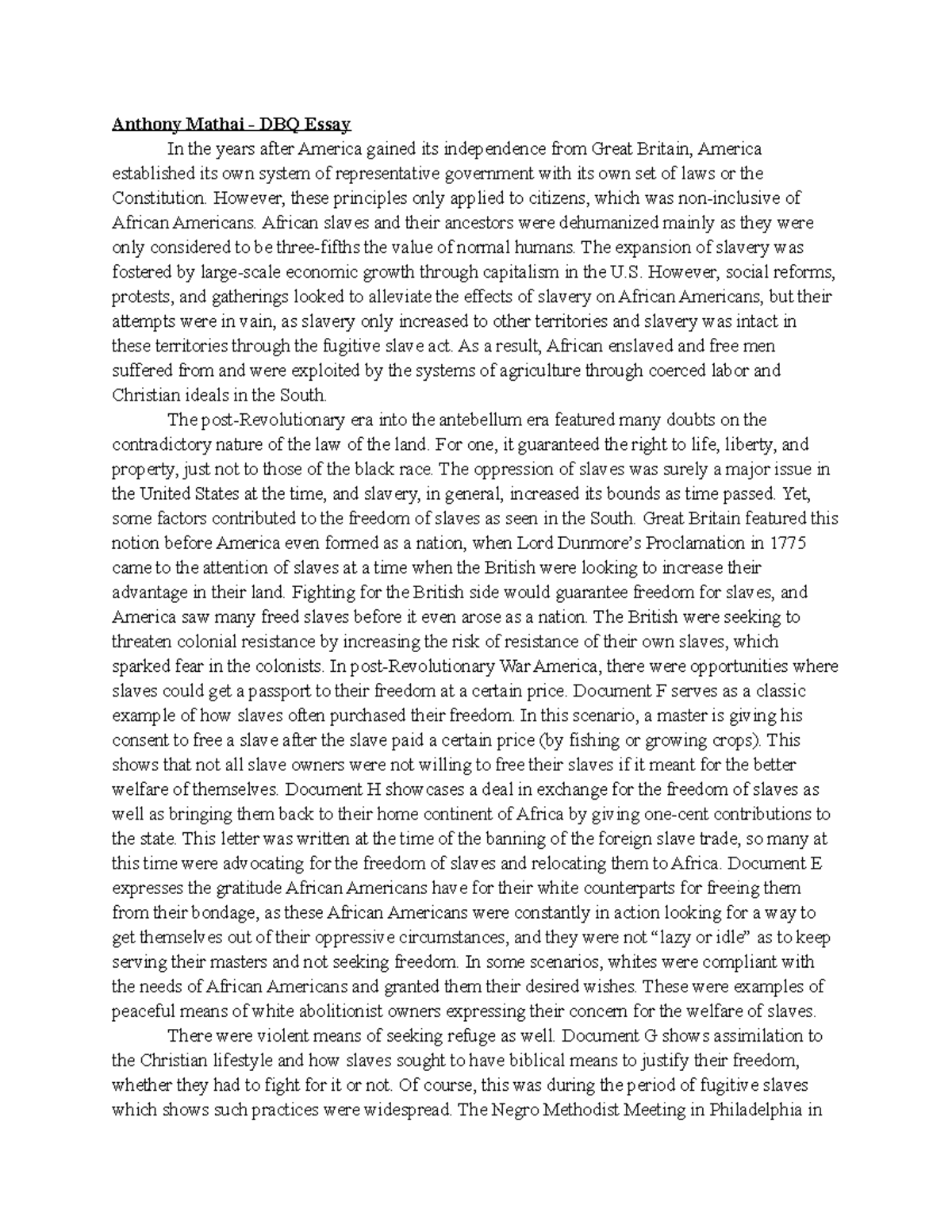 Copy of DBQ Test - Anthony Mathai - DBQ Essay In the years after ...
