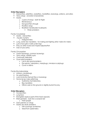 ENTO 3140 Exam 1 Notes Pt. 1 - Why Study Insects? Entomology = the ...
