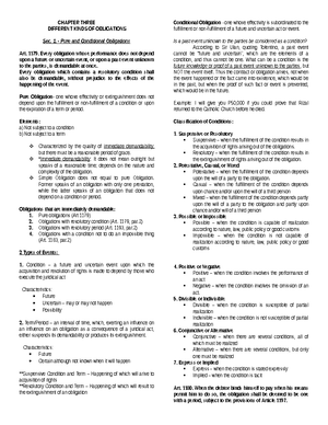 Obligations and Contracts Summary on Different Kinds of Obligation - OBLIGATIONS AND CONTRACTS ...
