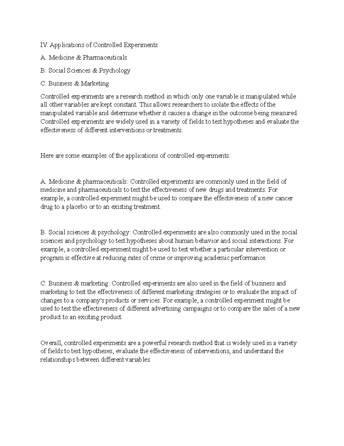 Causal Reasoning and controlled experiments 4 - IV. Applications of ...