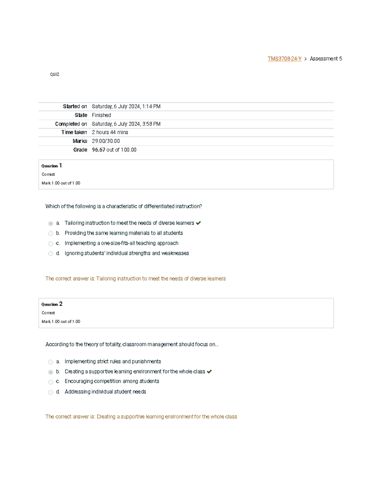 Assessment 5 tms3708mcq - TMS3708-24-Y Assessment 5 Started on Saturday ...