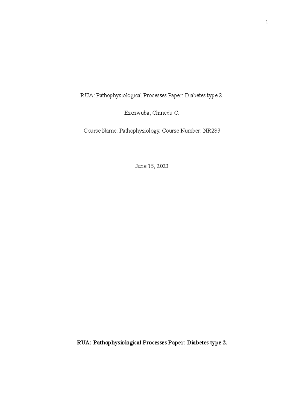 RUA - RUA ESSAY - RUA: Pathophysiological Processes Paper: Diabetes ...