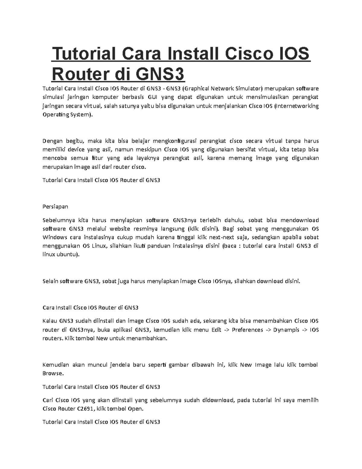 Tutorial Cara Install Cisco IOS Router di GNS3 - Dengan begitu, maka kita bisa belajar - Studocu