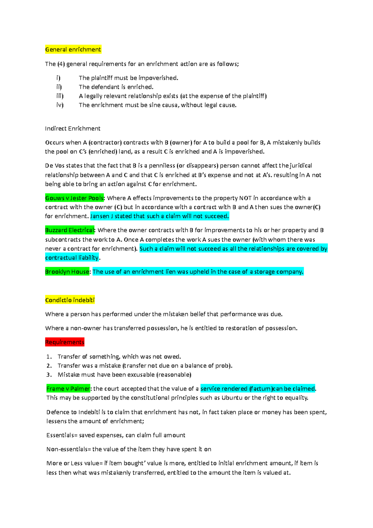Unjustified Enrichment Study Notes 2023 - General enrichment The (4 ...