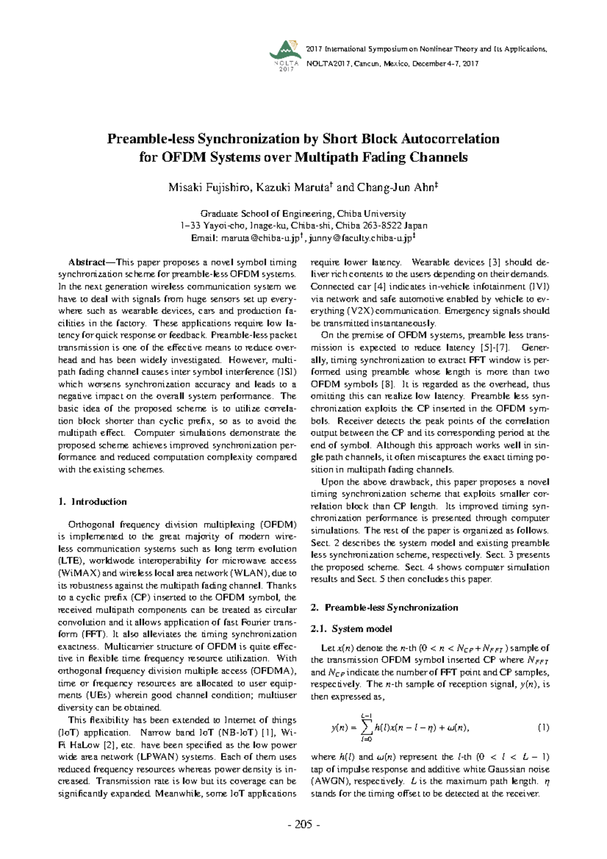 Синхронизация OFDM - хунг - Preamble-less Synchronization by Short ...