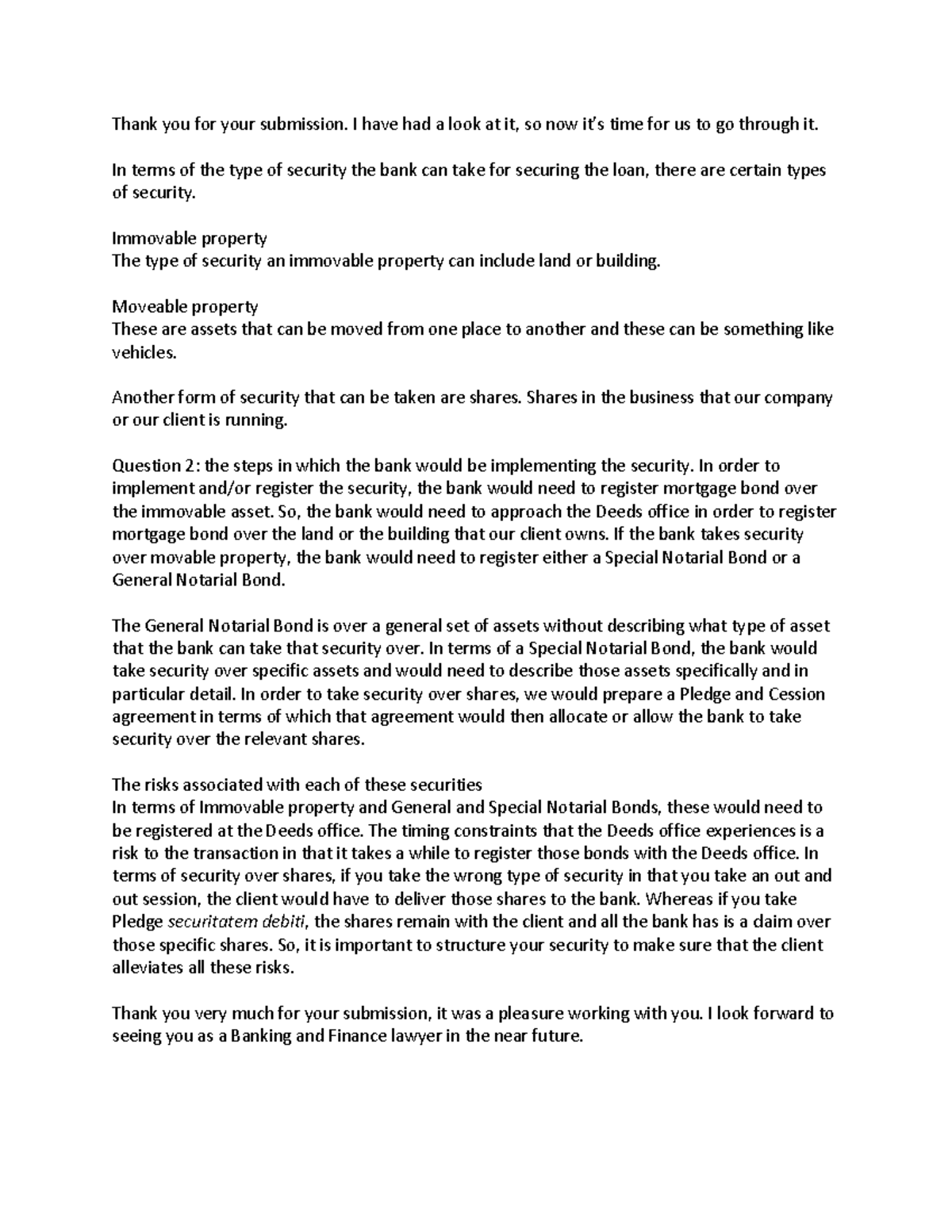 Task 1 Model Answer Transcript - Thank you for your submission. I have ...