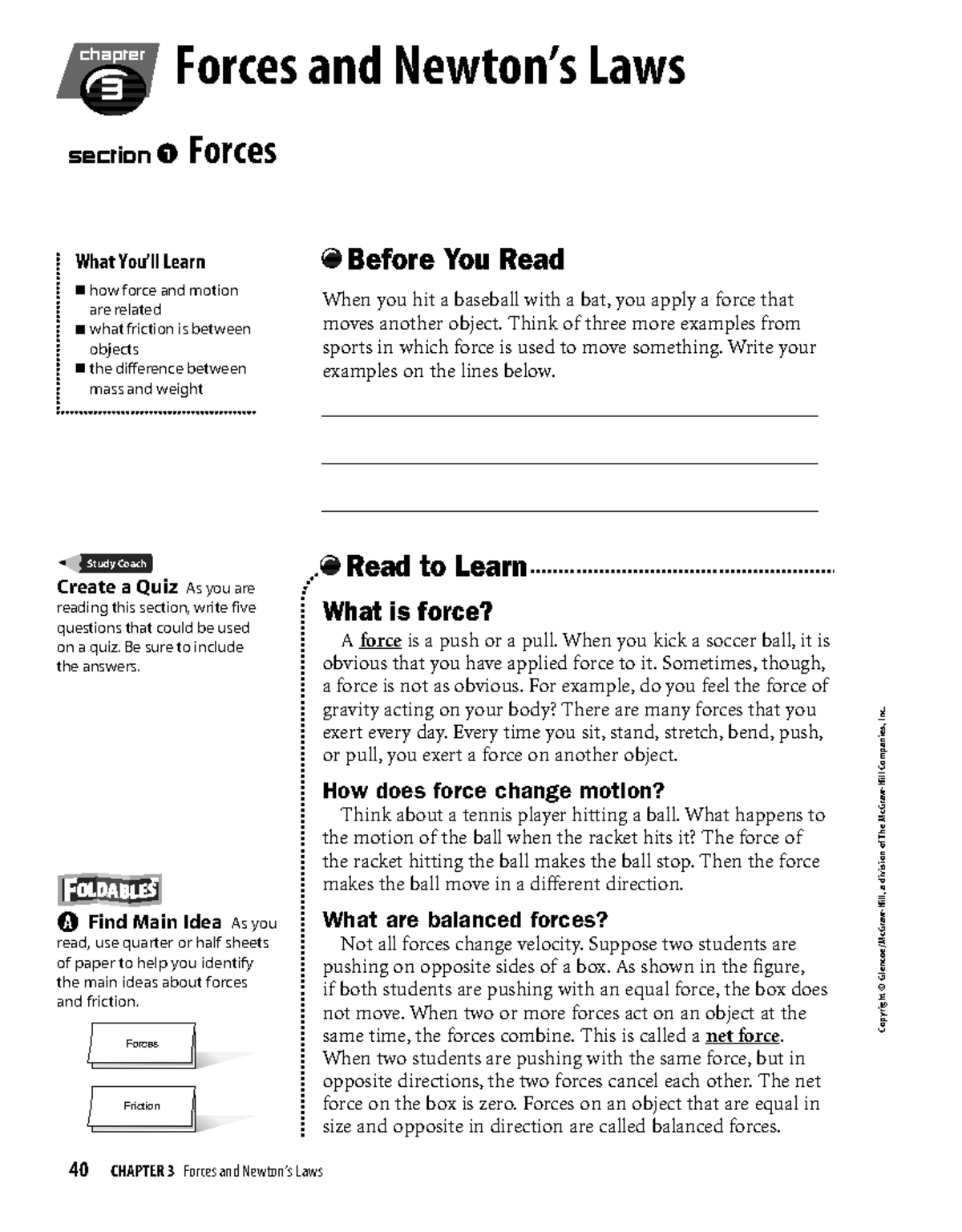 Forces - Copyright © Glencoe/McGraw-Hill, a division of The McGraw-Hill ...
