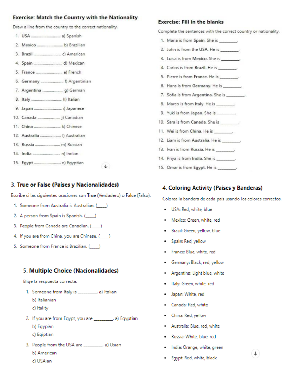 Countries AND Nationalities - Exercise: Match the Country with the ...