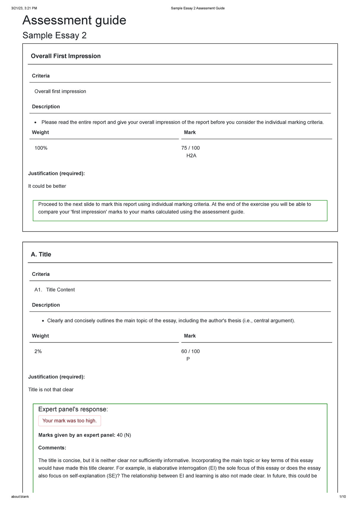 Sample Essay 2 Assessment Guide - Assessment guide Sample Essay 2 ...