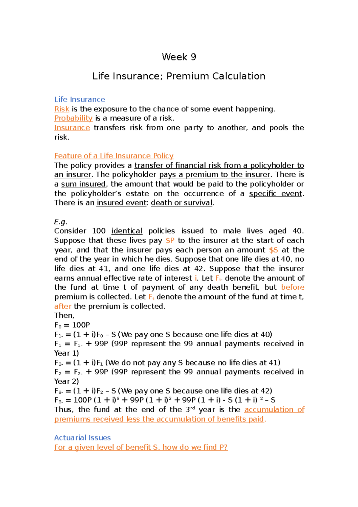 Week 9 Life Insurance; Premium Calculation - Week 9 Life Premium ...