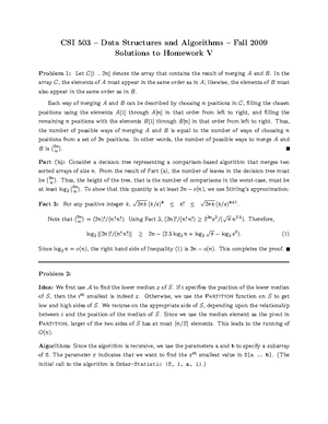Homework 02 - 2009 - CSI 503 – Data Structures and Algorithms – Fall 2009 Solutions to Homework ...