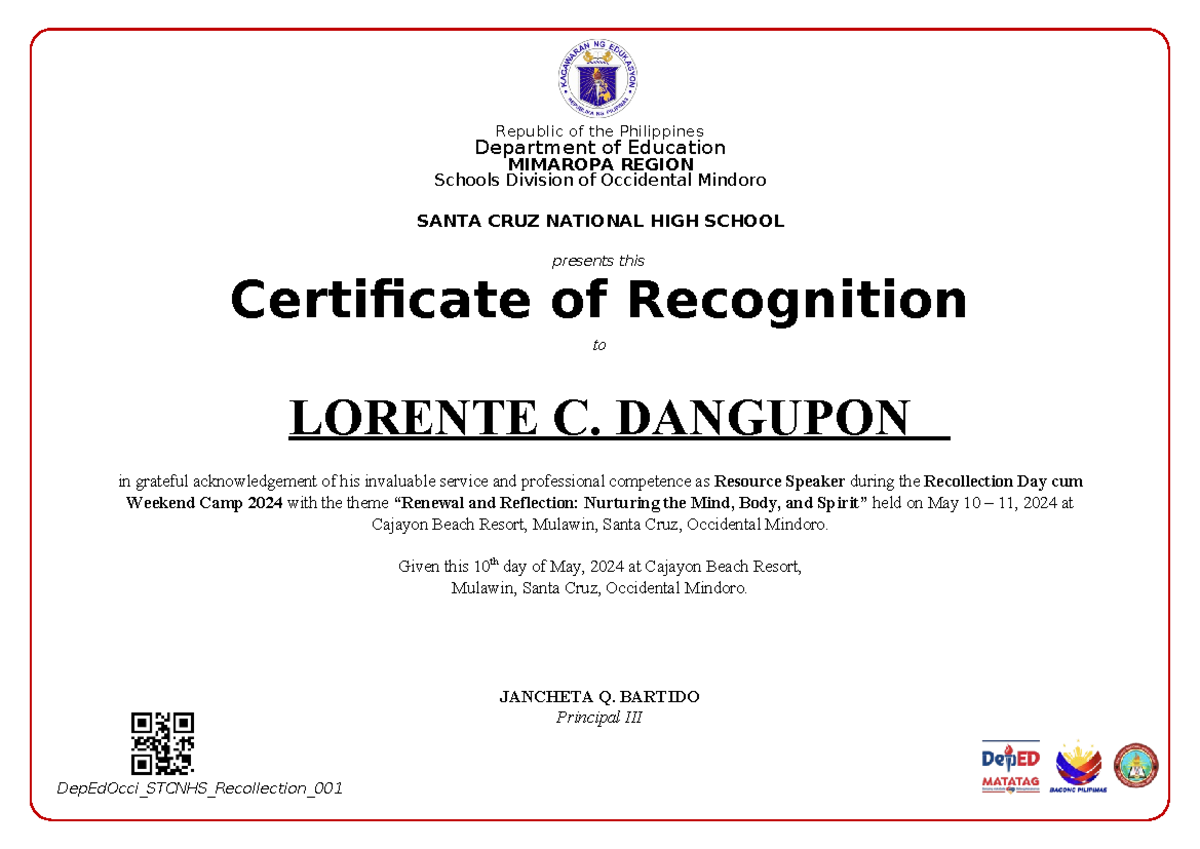 Certificate School Activities 2024 - 2025 (Final) - Republic of the ...