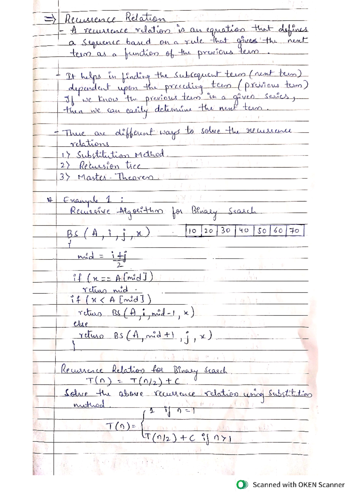 Daa Recurrence Relation By Substitution Method Examples Data