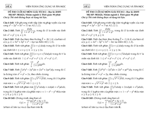 GT2 NN1 Đề 1 đáp án - giải tích 2 - ĐỀ 1 CLB Hỗ trợ Học tập ĐỀ THI THỬ GIỮA KỲ MÔN GIẢI TÍCH 2 ...