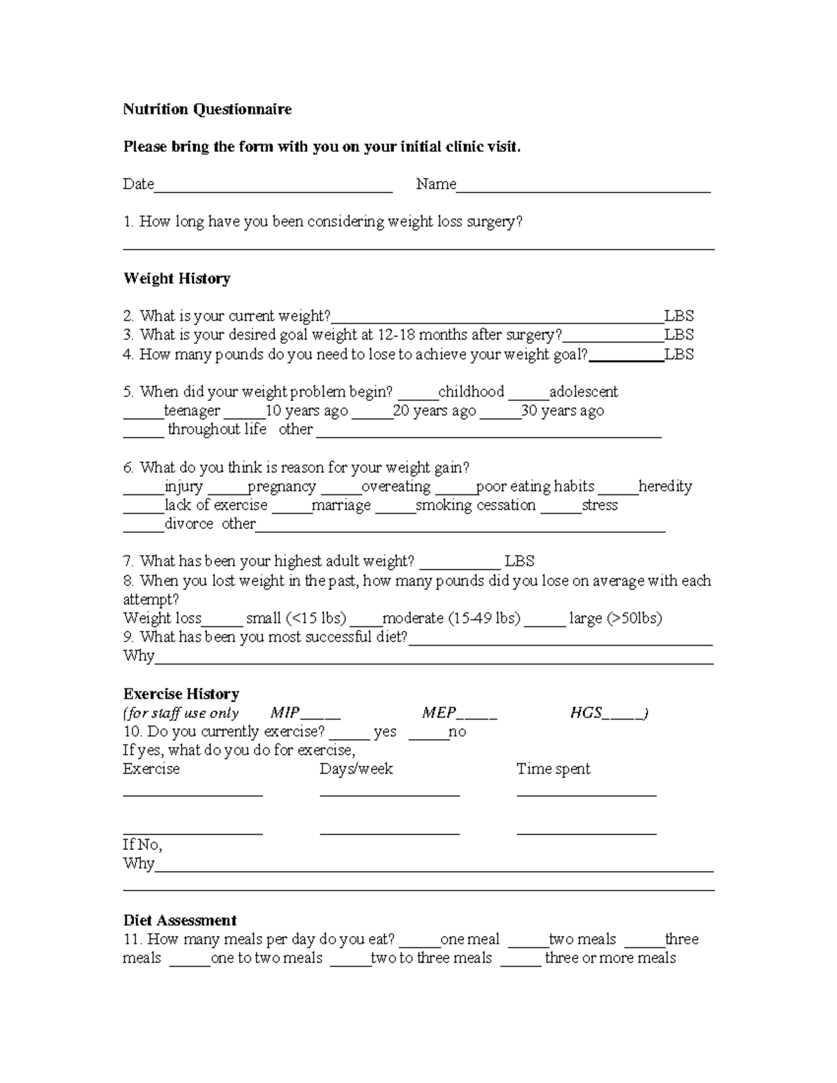 Nutrition-Questionnaire 3 - Nutrition Questionnaire Please bring the ...
