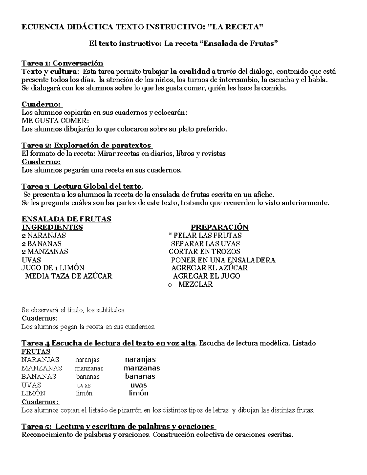 Secuencia Didáctica Texto Instructivo LA Receta - ECUENCIA DIDÁCTICA TEXTO INSTRUCTIVO: "LA ...