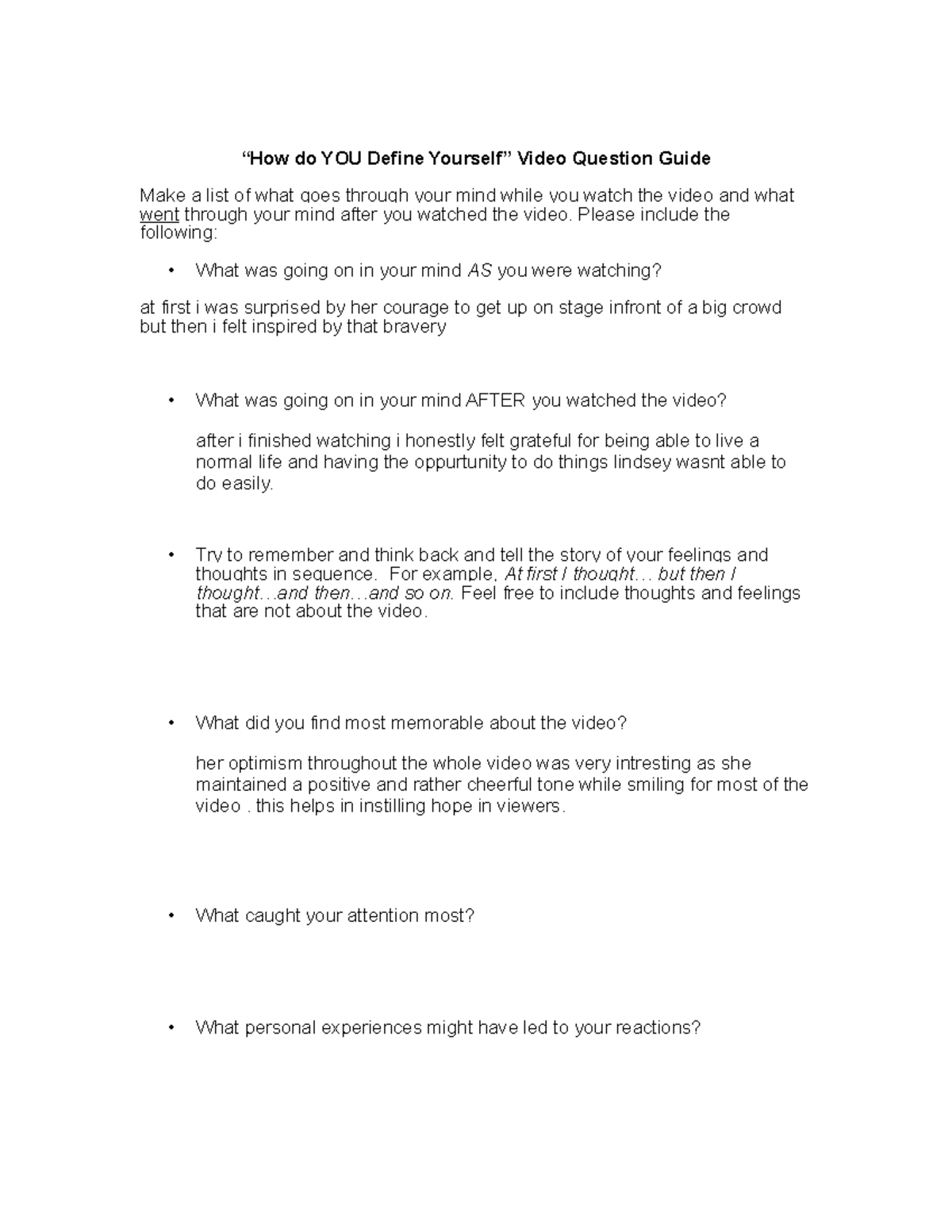 Howdo YOUDefine Yourself - Make a list of what“How do YOU Define ...