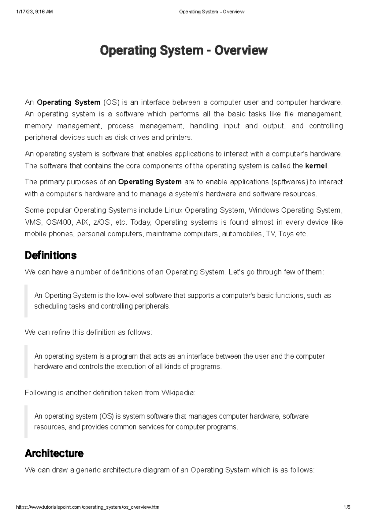 Operating System Overview An Operating System Is A Software Which