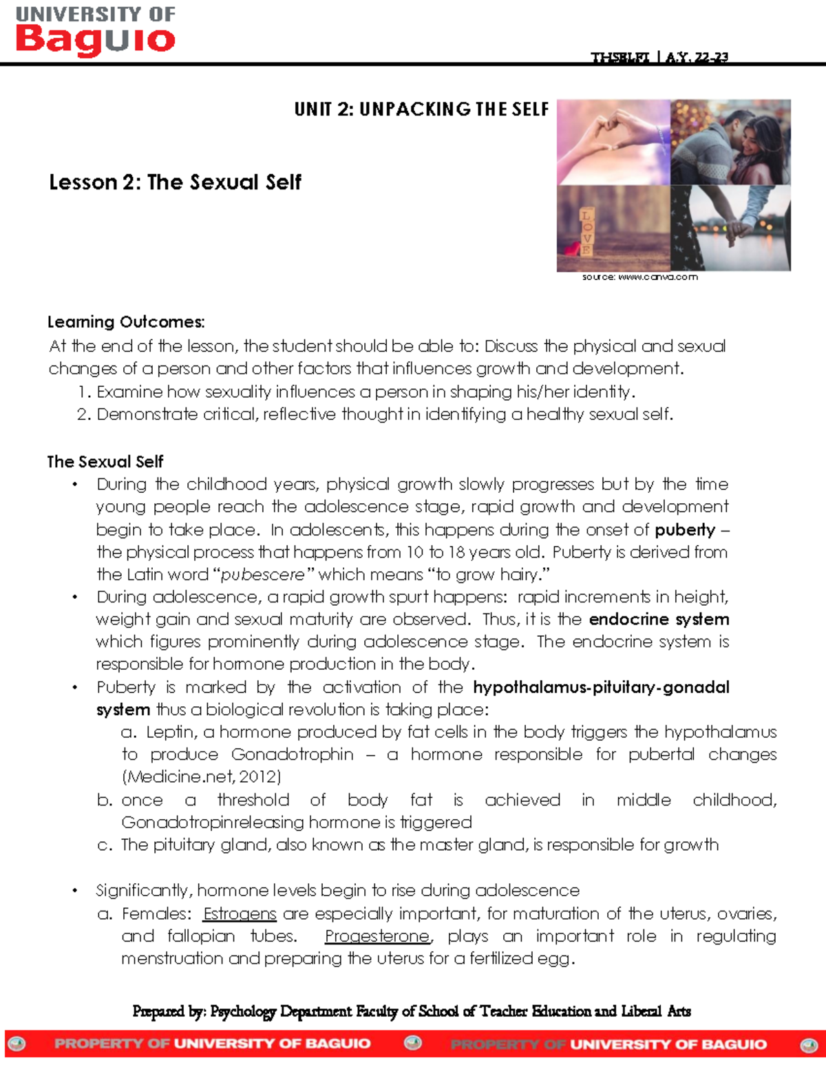 U2 L2-Sexual Self - All about financial and business management - UNIT 2: UNPACKING THE SELF ...