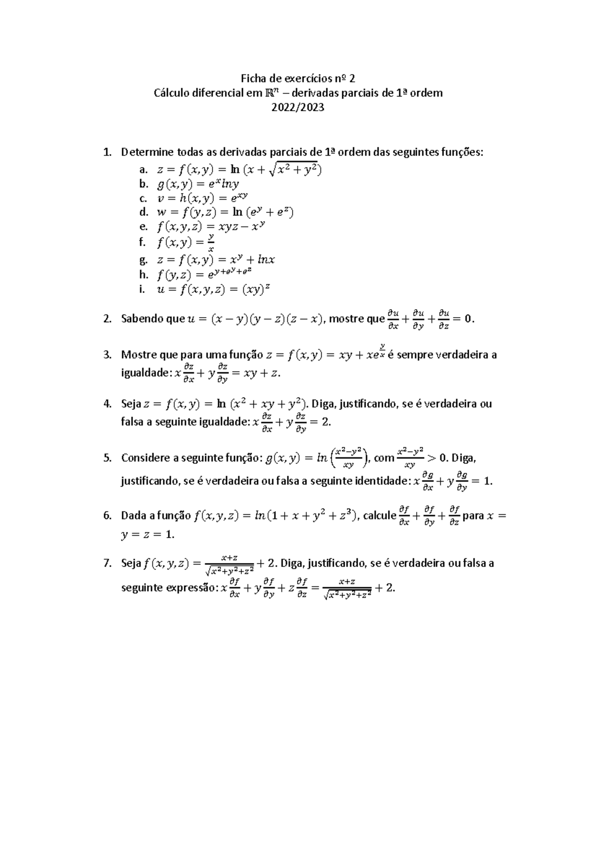 Ficha de exercícios 2 - Cálculo para Economia e Gestão - Ficha de ...