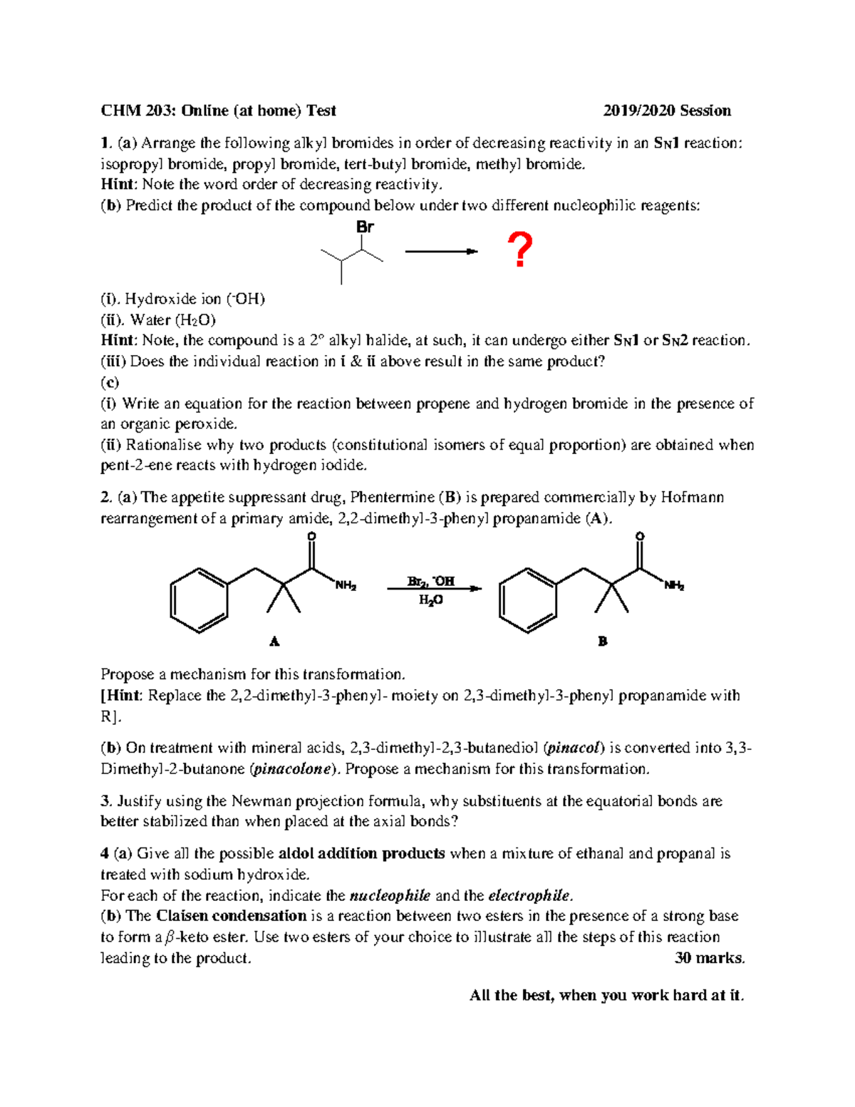 CHM 203 '1920' Test - taught by babatunde - CHM 203: Online (at home ...