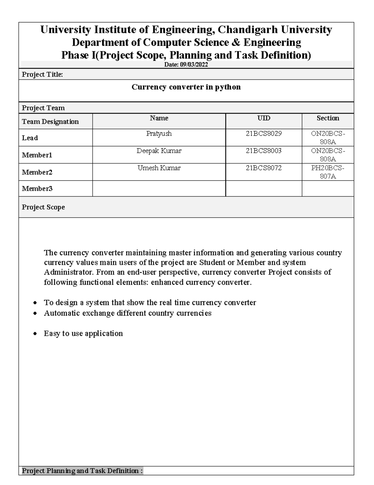Phase 1 project report - University Institute of Engineering ...