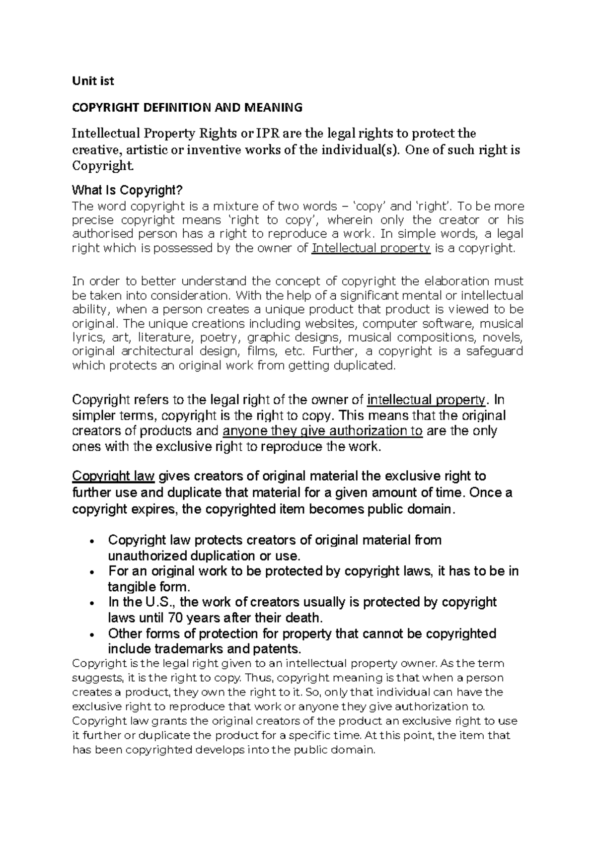 Ipr Unit Ist Ipr Material Unit Ist Copyright Definition And Meaning