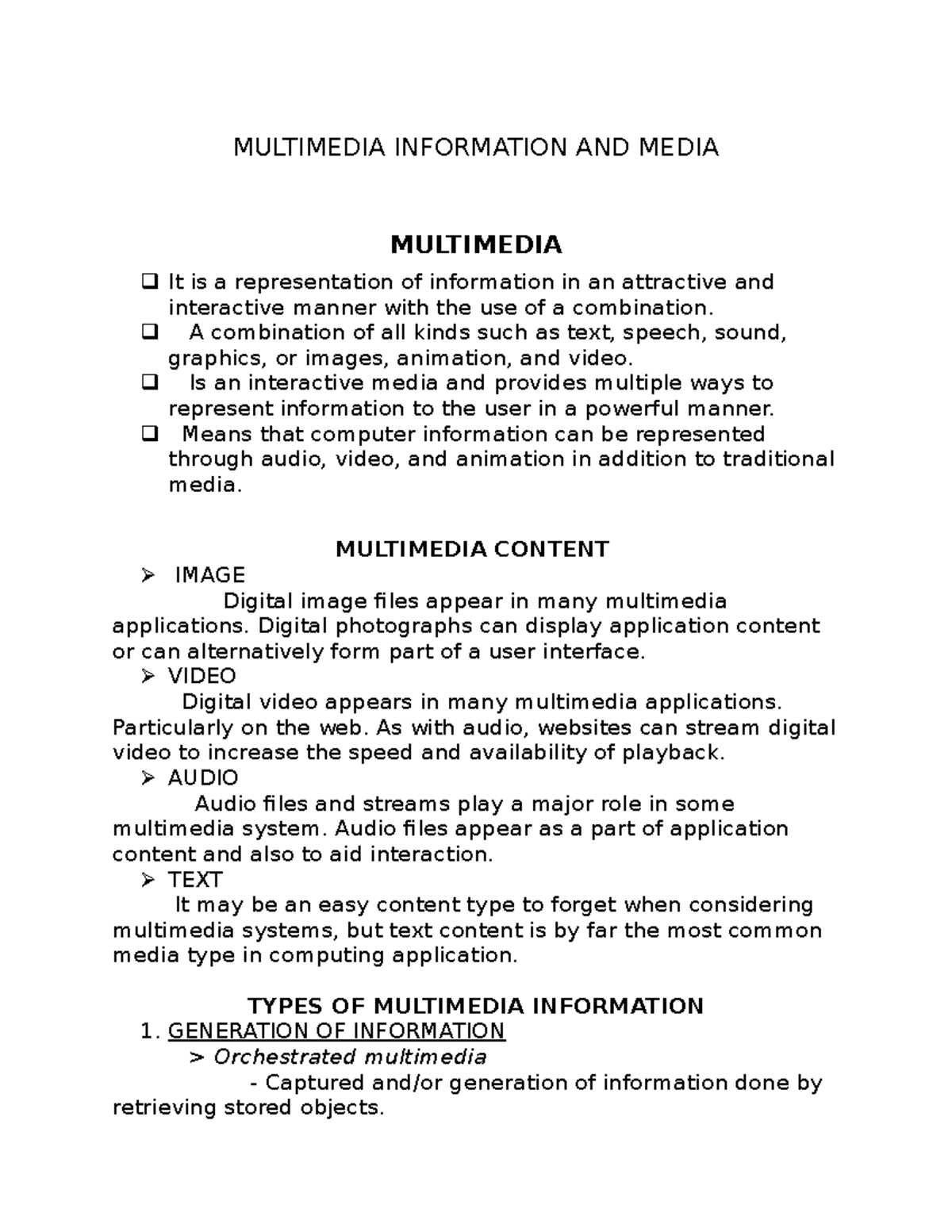 Multimedia Information AND Media Summary 5 - MULTIMEDIA INFORMATION AND ...