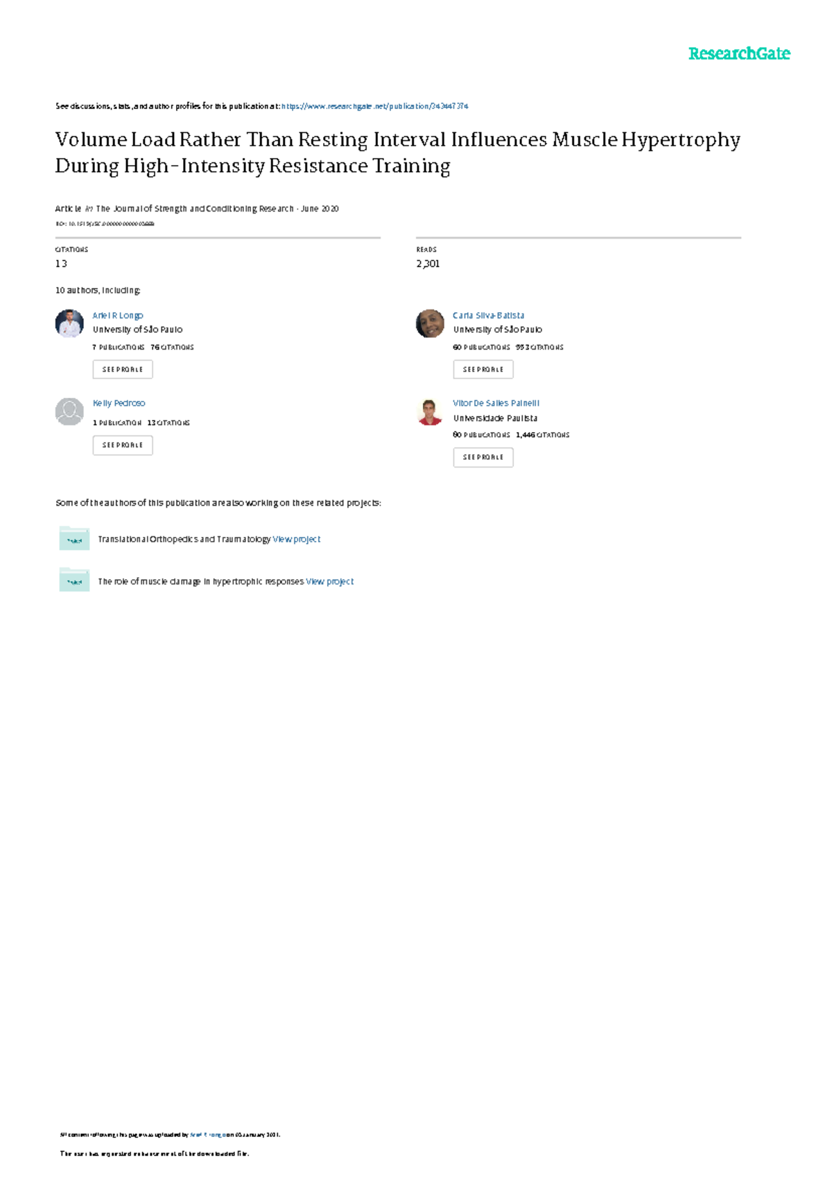 Volume Load Rather Than Resting Interval Influences Muscle Hypertrophy ...