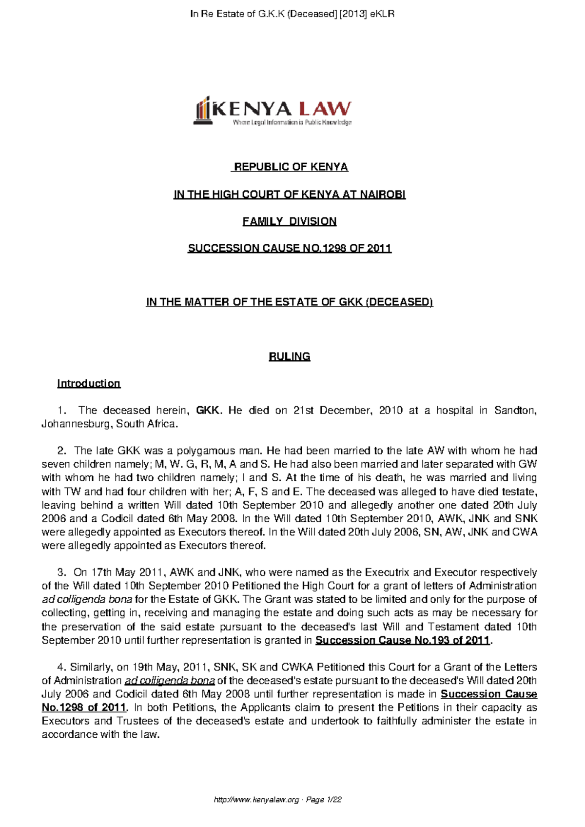 Gerishon Kirima CASE - Discusses capacity in validity of wills ...
