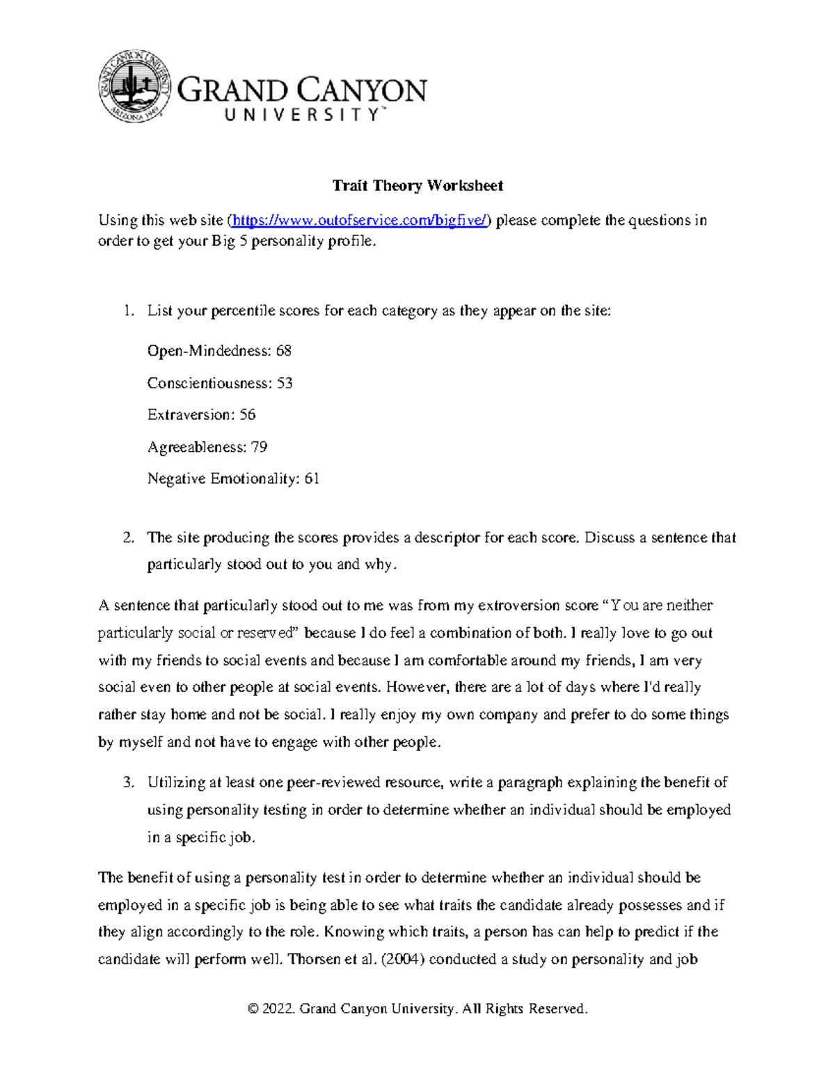 Trait Theory Worksheet - Trait Theory Worksheet Using this web site ...