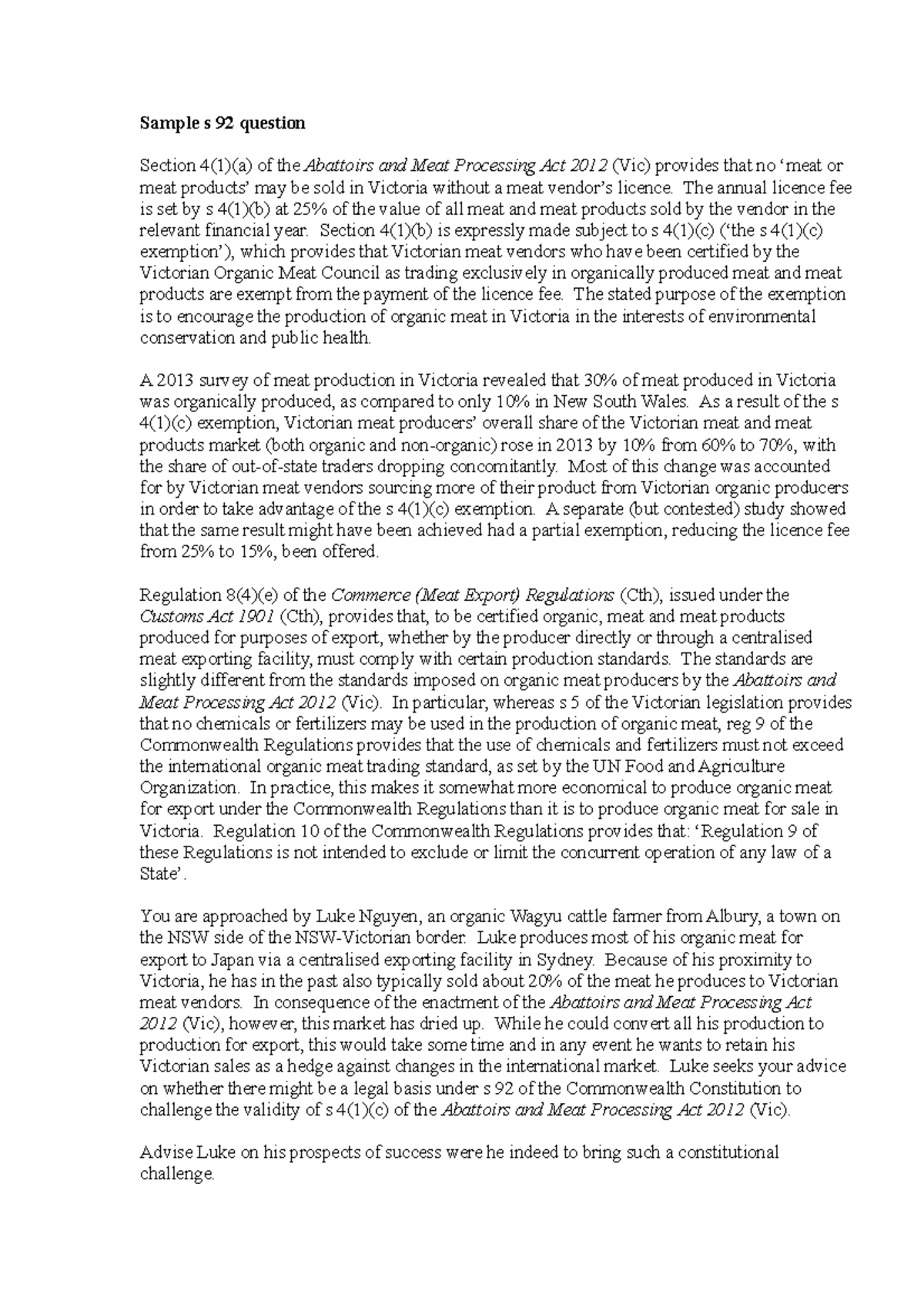 Sample/practice exam 2016, answers - Sample s 92 question Section 4(1 ...