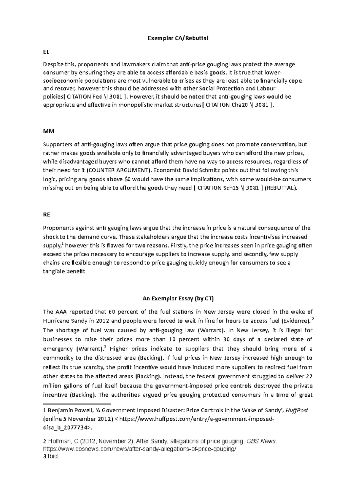 CTT 0 - Exemplars - Exemplar CA/Rebuttal EL Despite this, proponents ...