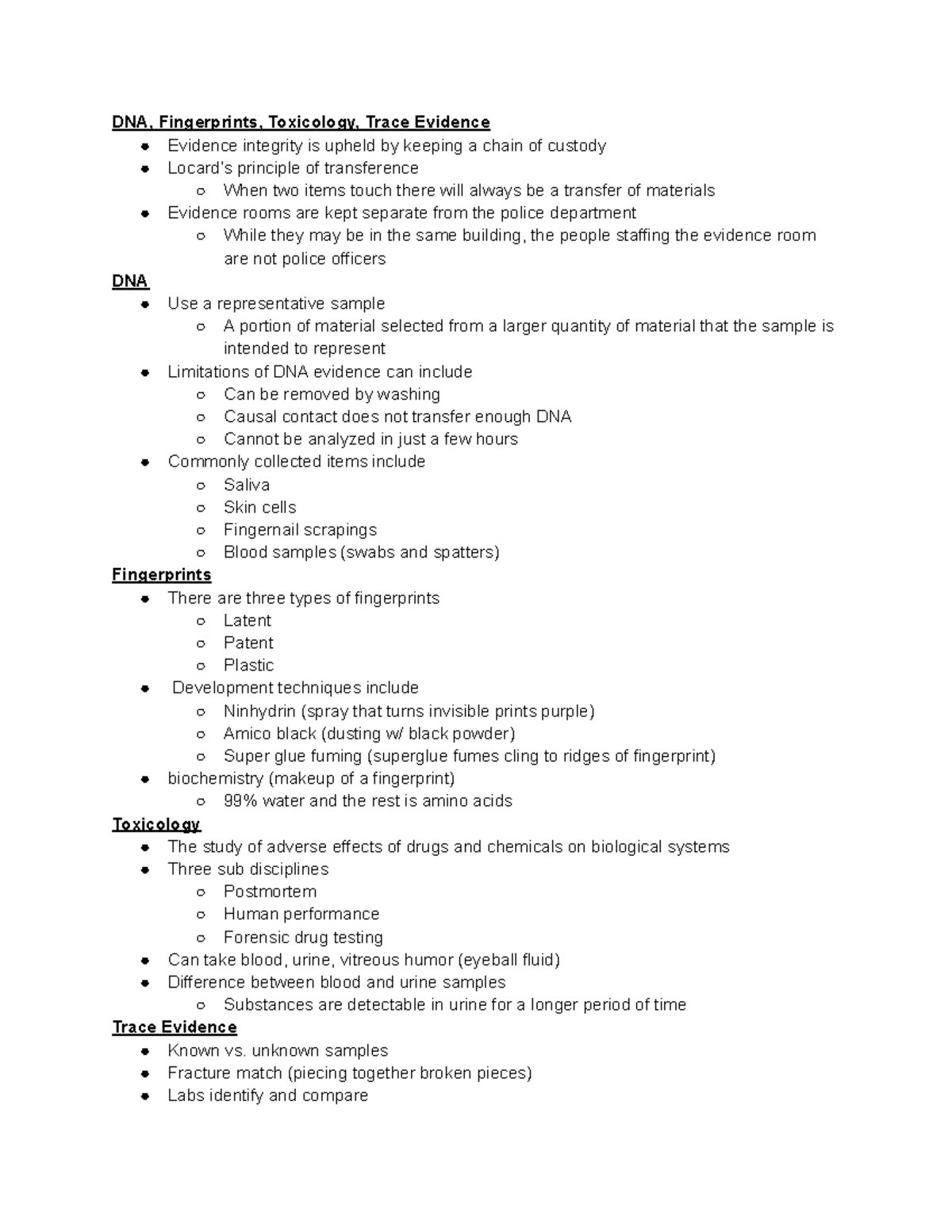 Final Note Sheet - Evidence Collection And Preservation - Professor ...