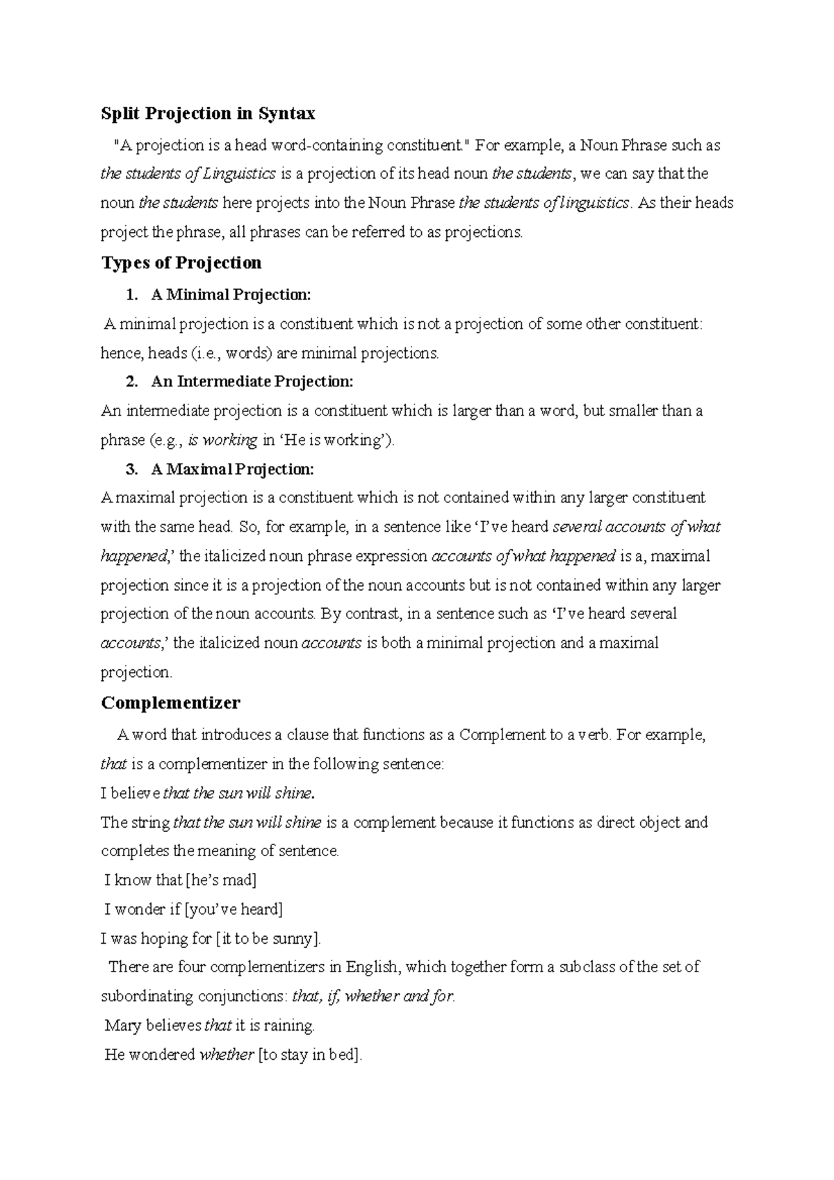 Split Projection - As their heads project the phrase, all phrases can ...