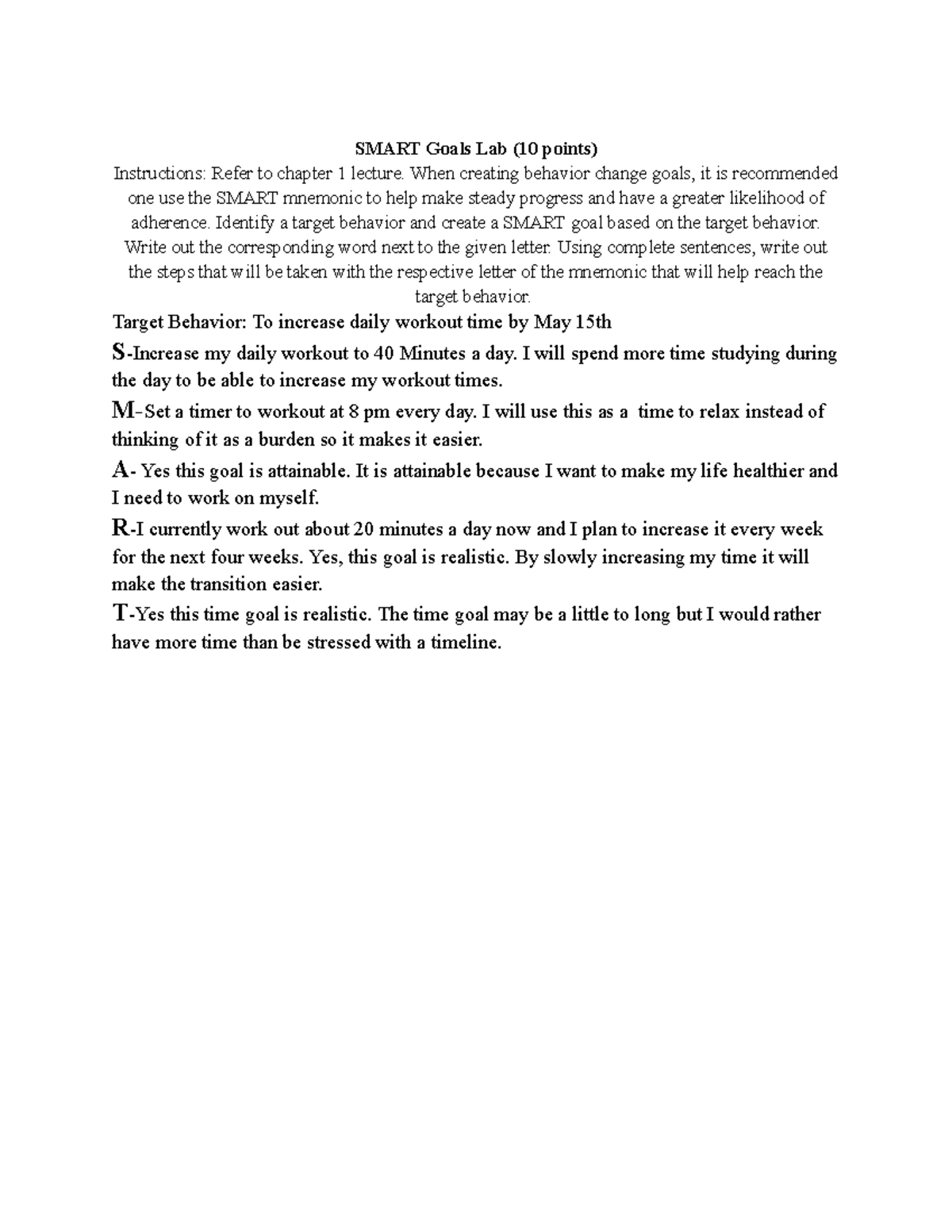 Smart Goals Lab - Hp 191 assignment - SMART Goals Lab (10 points ...