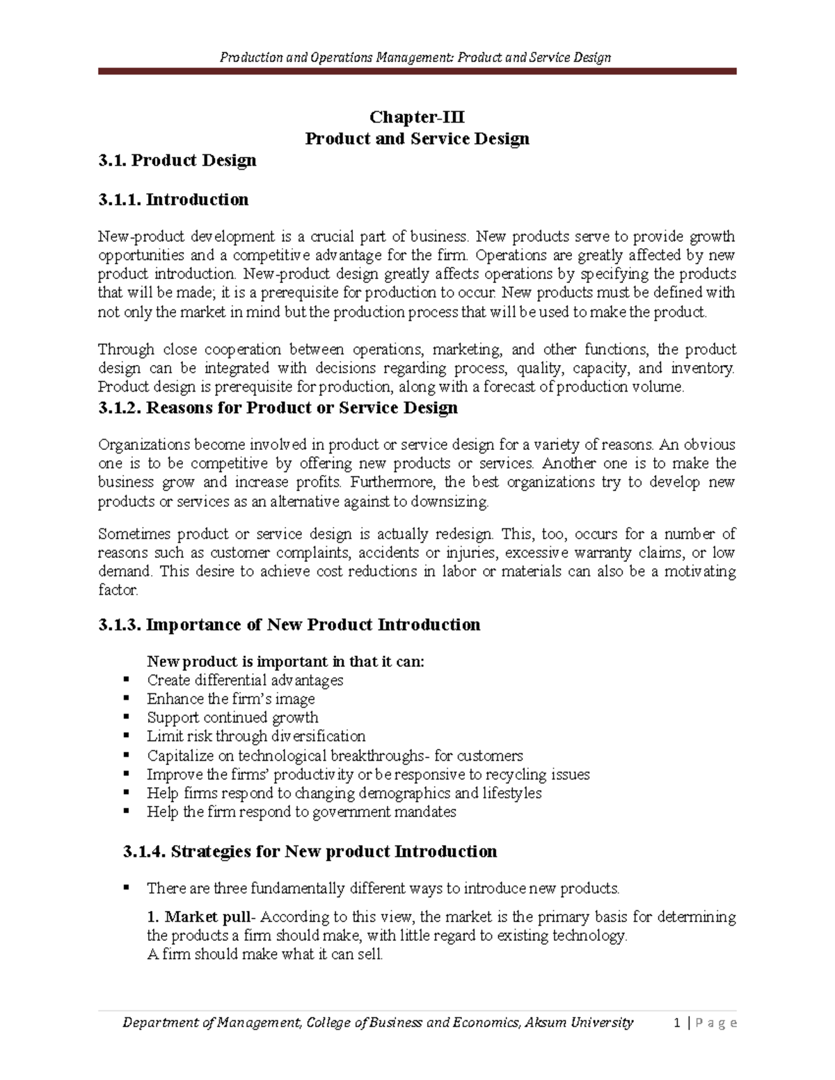 Chapter III - DEZIDIMONA M - Chapter-III Product and Service Design 3 ...