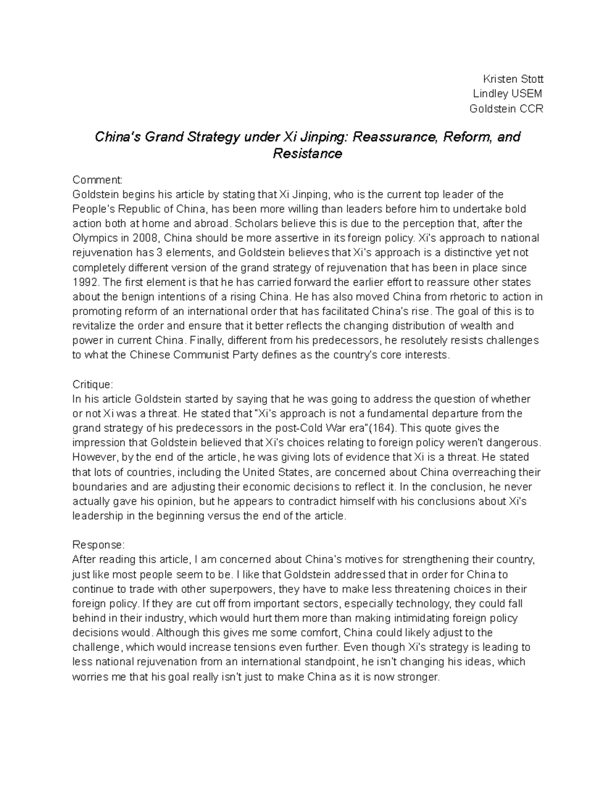 Goldstein CCR - Professor Daniel Lindley - Kristen Stott Lindley USEM ...