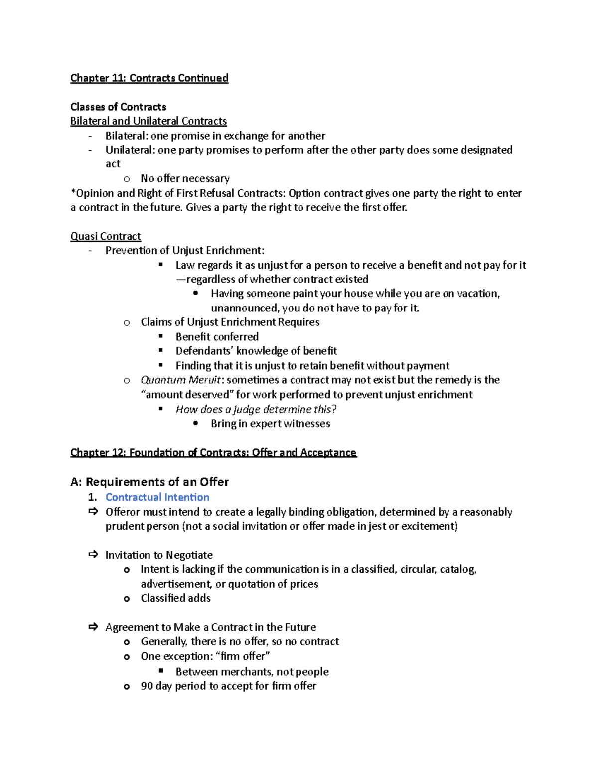 Classes of Contracts and the Foundation of Contracts - Chapter 11: Contracts Continued Classes ...