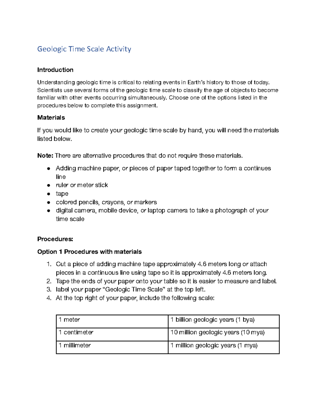 Geologic time scale activity - Geologic Time Scale Activity ...