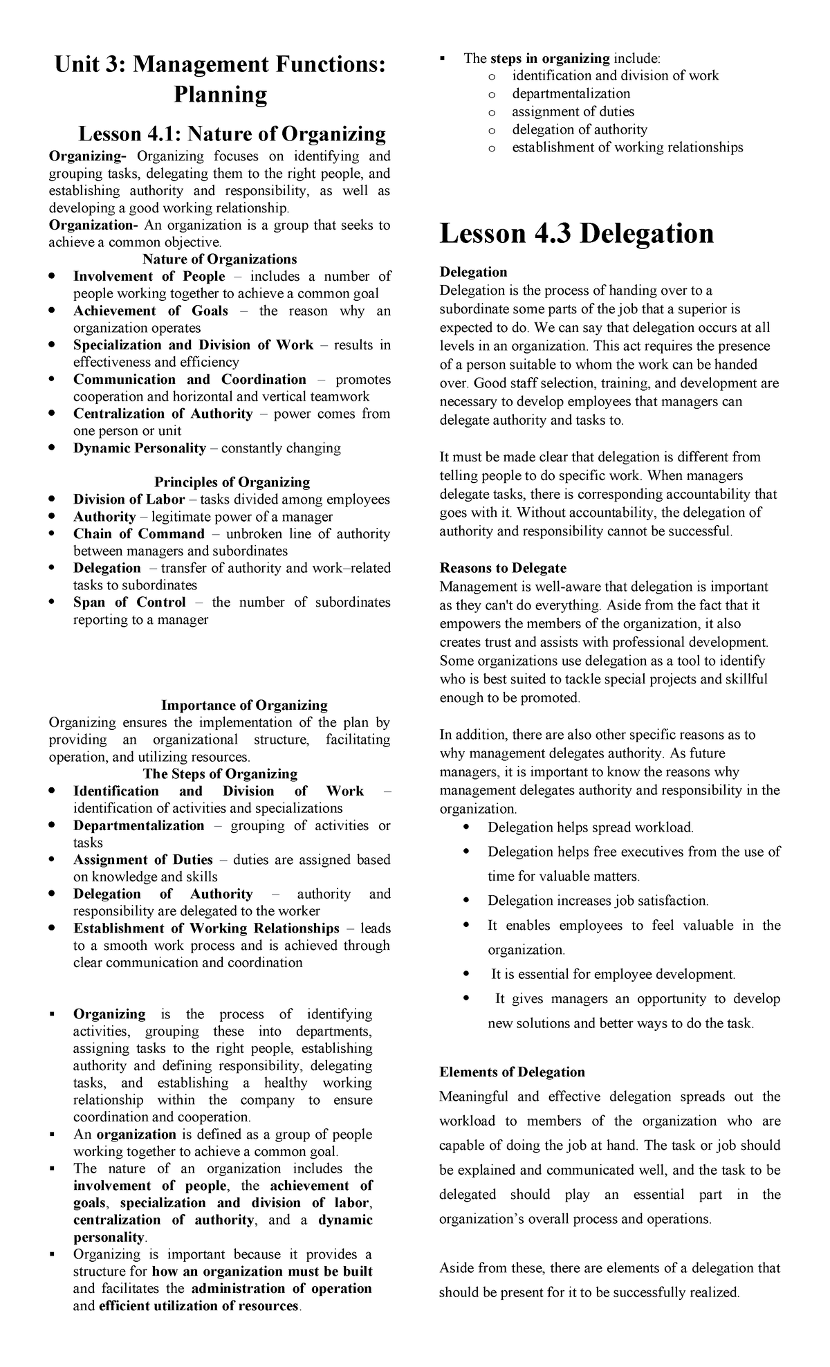 ABM lecture notes - Unit 3: Management Functions: Planning Lesson 4 ...