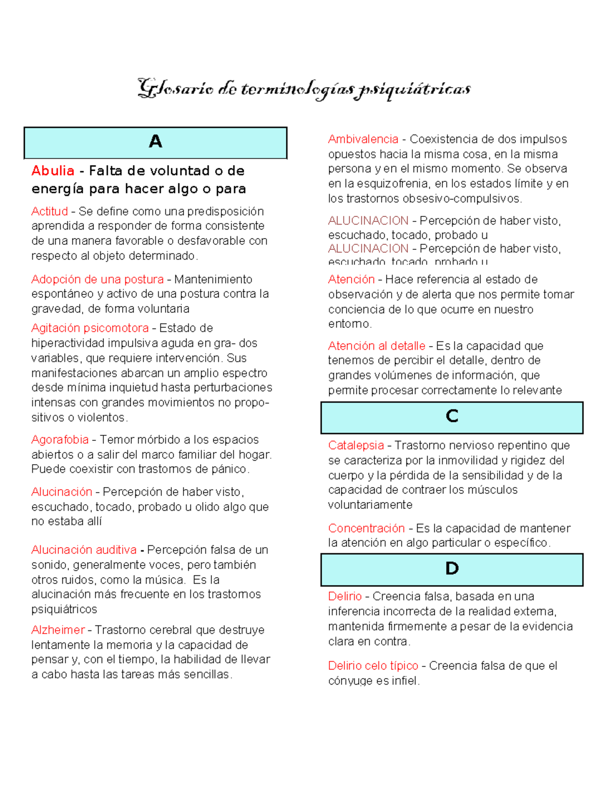 Glosario 1 - terminologia de conceptos de psiquiatria - A Abulia ...
