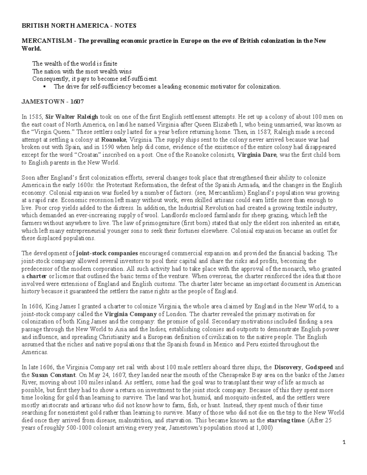 Notes - British North America - BRITISH NORTH AMERICA - NOTES ...